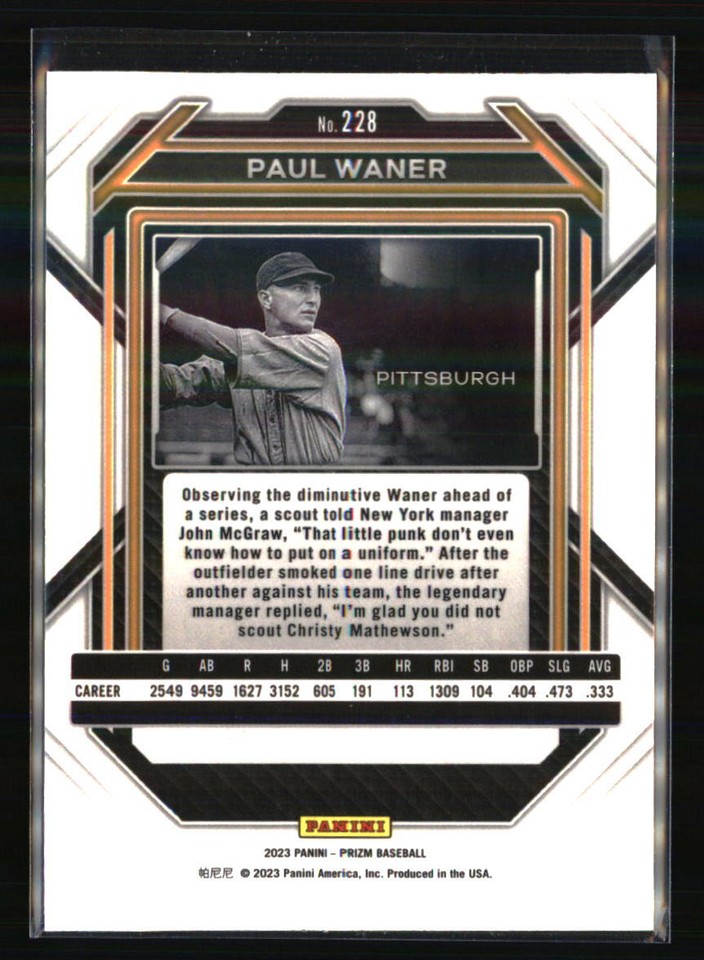 Paul Waner 2023 Panini Prizm #228 BASEBALL Card | eBay