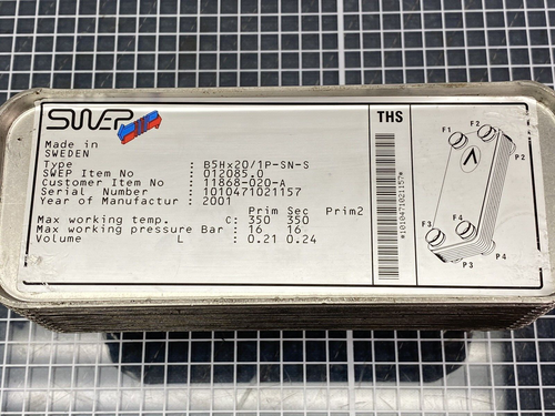 Swep B5H x20/1P -5N-5 Brazed Plate Heat Exchanger 350 temp inlets 3/4 ...