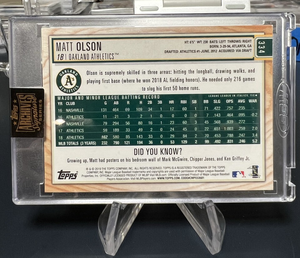 2022 Topps Archives Signature Series Matt Olson ON CARD Auto True 1/1 A ...