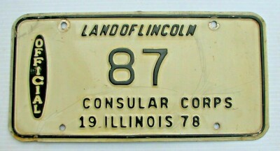 1978 ILLINOIS OFFICIAL CONSULAR CORPS DIPLOMAT CD LICENSE PLATE " 87 ...