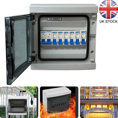 8 Way Weatherproof Garage Shed Consumer Unit Fuse Box 100A Mains Switch ...