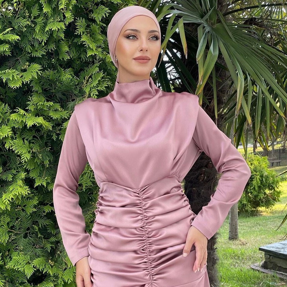 Satin Kaftan Islamic Women Muslim Maxi Dress Dubai Turkey Ramadan ...