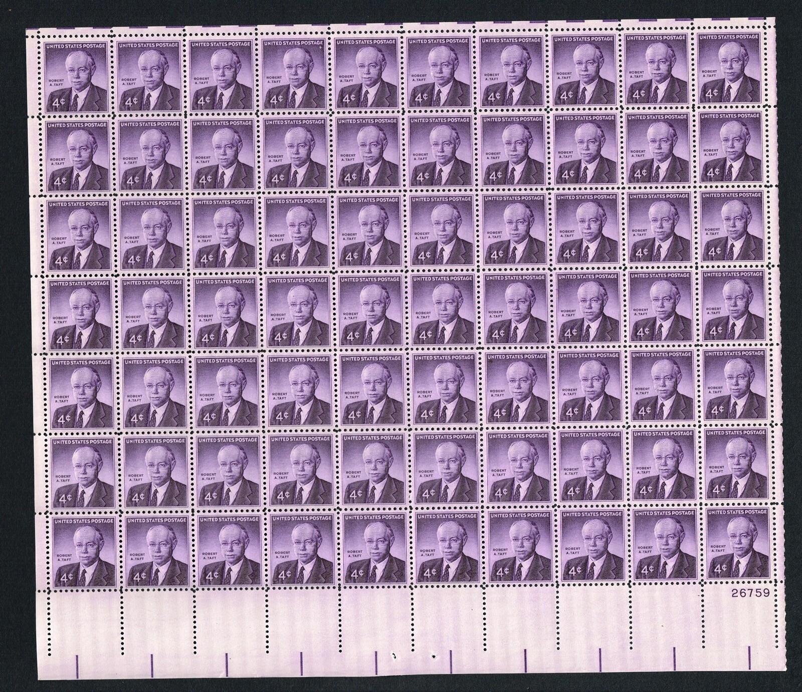 OddLots:™ 435-1161 • Scott #1161, 4¢ Robert Taft, Pane of 70, Mint, N H ...