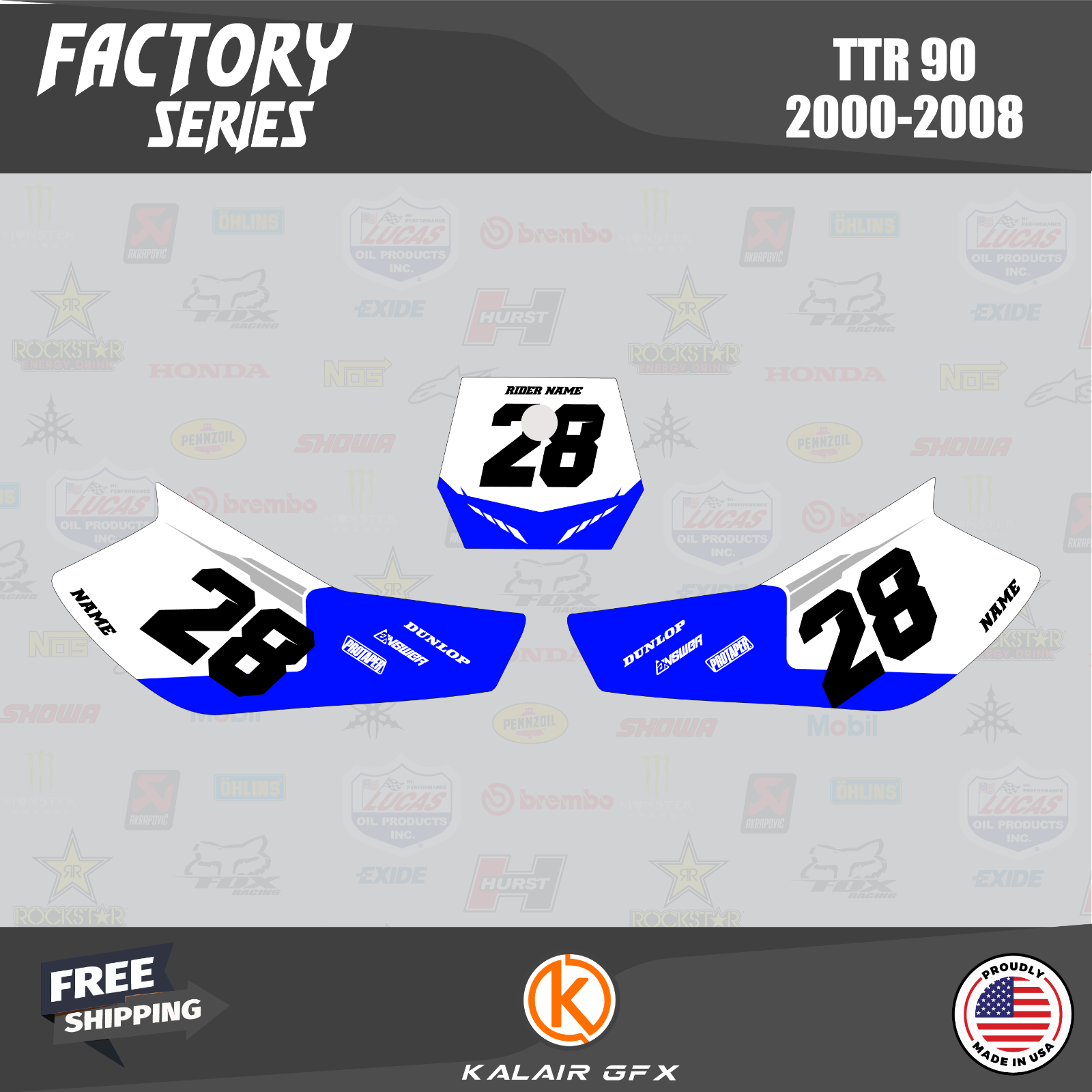 Graphics Kit for Yamaha TTR90 (2000-2008) TTR 90 Factory Series - Blue ...