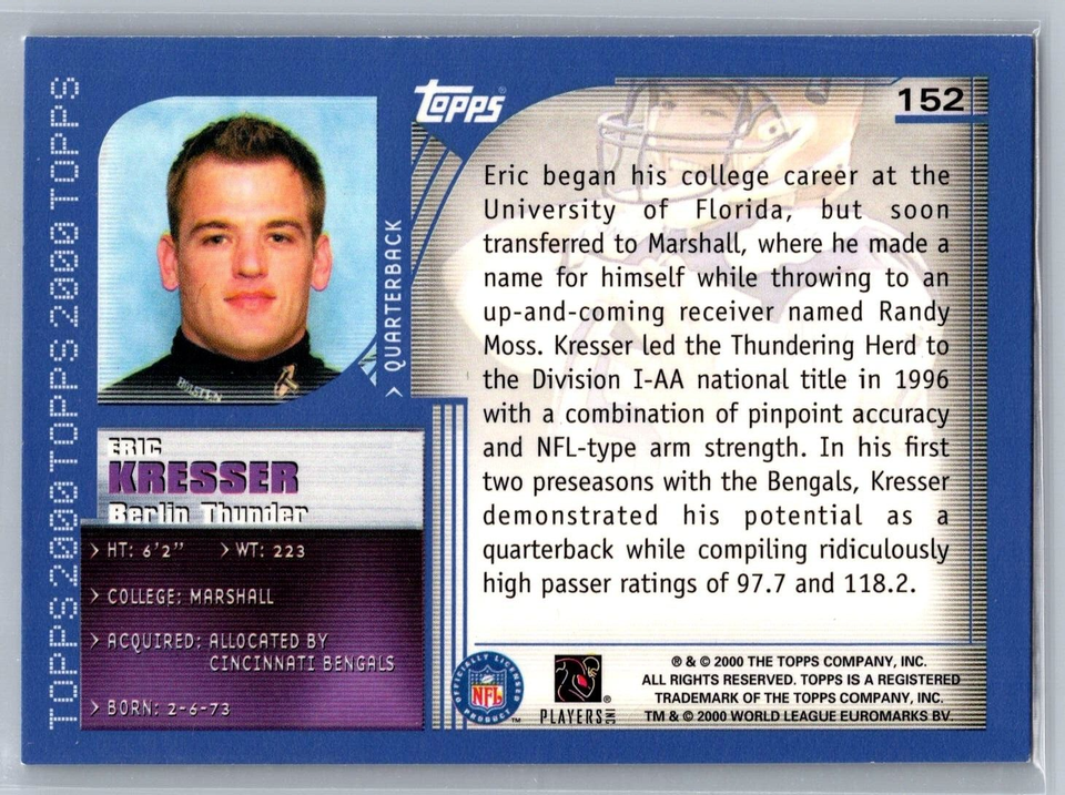 2000 TOPPS NFL EUROPE PROSPECTS CARD # 152 Eric Kresser - Cincinnati ...