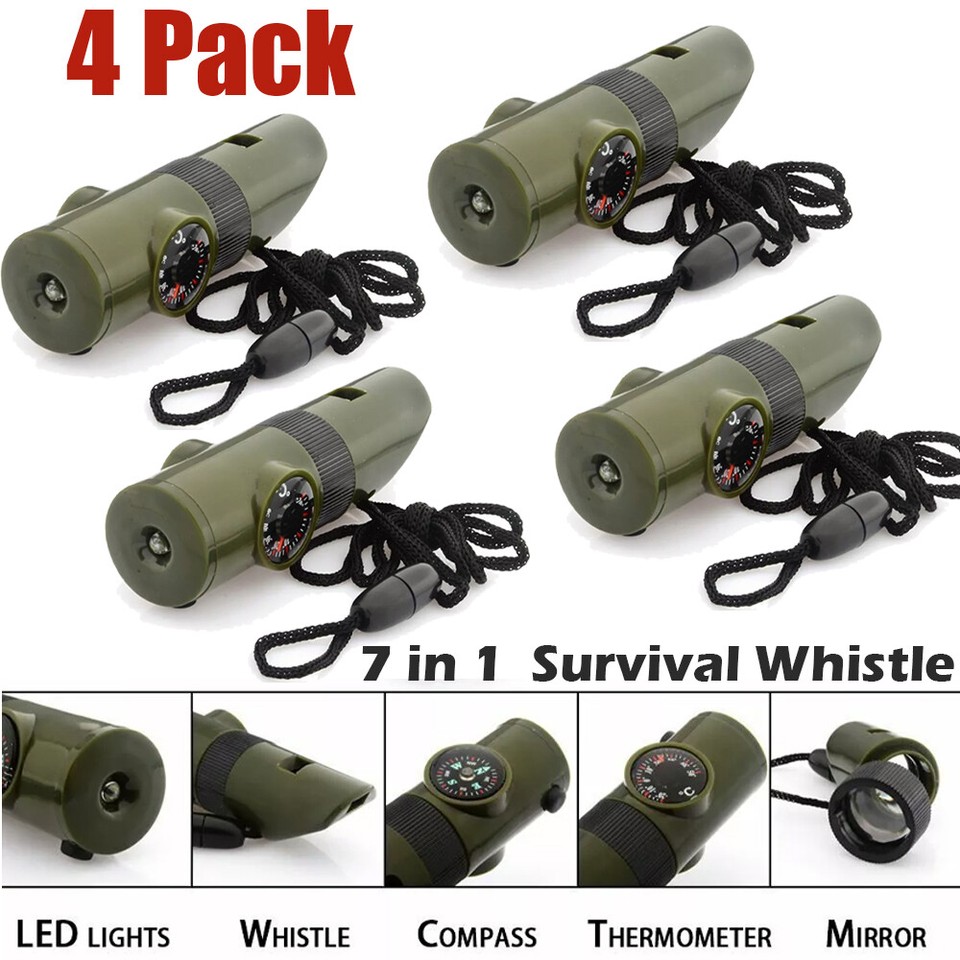 4pc 7 in 1 Military Emergency Survival Whistle Compass Thermomet Tools ...