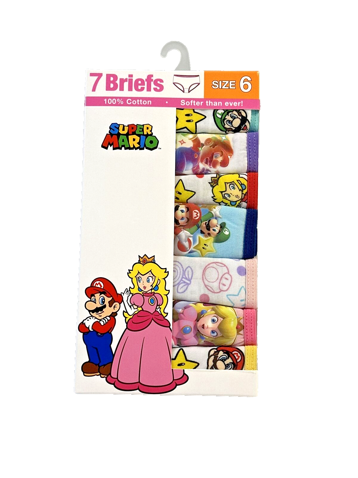 Super Mario Girl's 7 pk Character Underwear Princess Lugi Size 6 100% ...