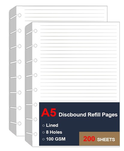 2 Pack A5 TUL Discbound Lined Refill Paper 8 Disc Hole Punched Ruled ...
