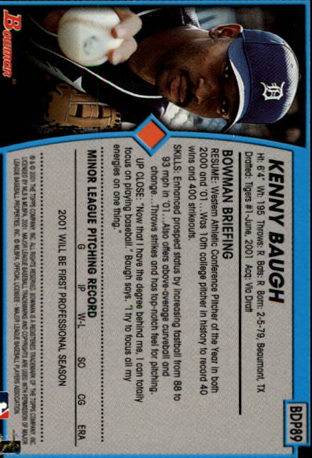 2001 Bowman Draft Baseball Card #BDP89 Kenny Baugh RC | eBay