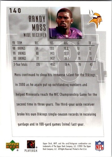 2001 Upper Deck MVP #140 Randy Moss football card 7JJJJ | eBay