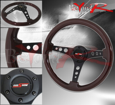 350mm Dark Wood Grain Black 3 Spokes Steering Wheel Jdm Vip Godsnow ...