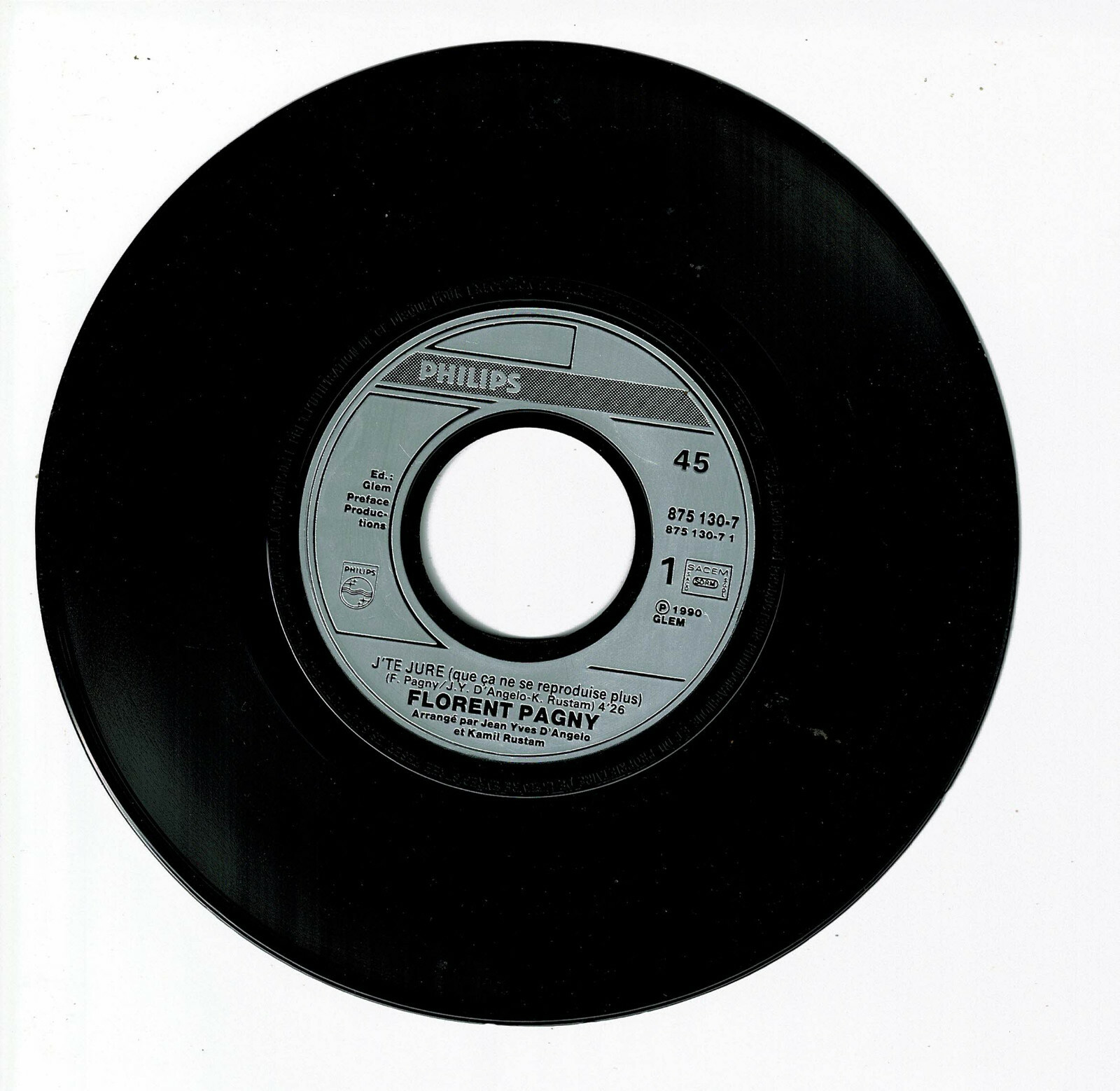 Pagny Florent Vinyl 45 RPM Sp 7 " J 'Te Swear - For La Vie - Philips ...