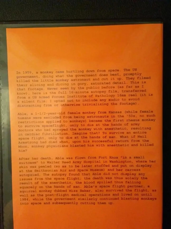 Space Monkey Autopsy (1959) DVD shockumentary mondo dissection ...