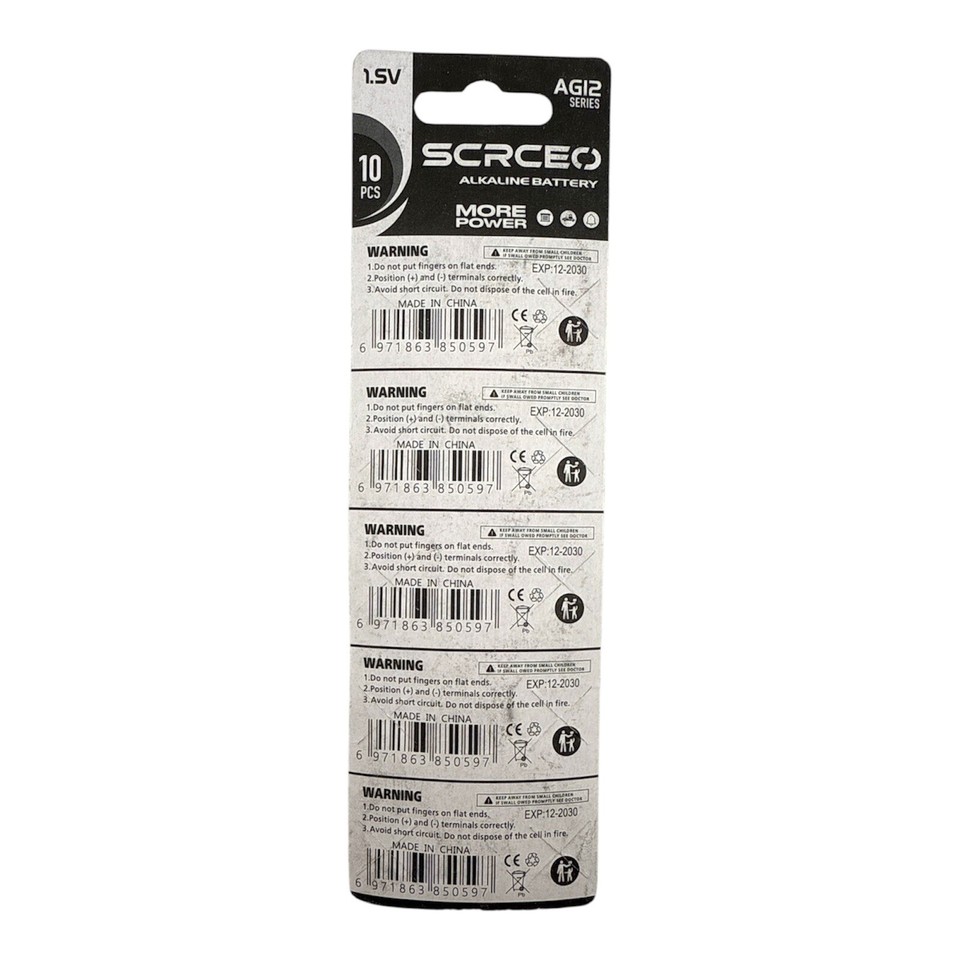 SCRCEO AG12 LR43 386A New Alkaline Coin Batteries 1.5V - Pack of 10 | eBay