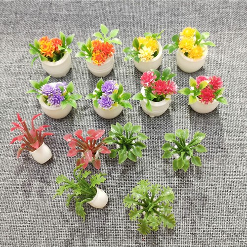 1/12 14PCS Dollhouse Miniature Resin Plant Multicolor Flower With Pot ...