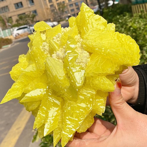 Natural bright yellow sulfur crystal quartz crystal mineral specimen ...