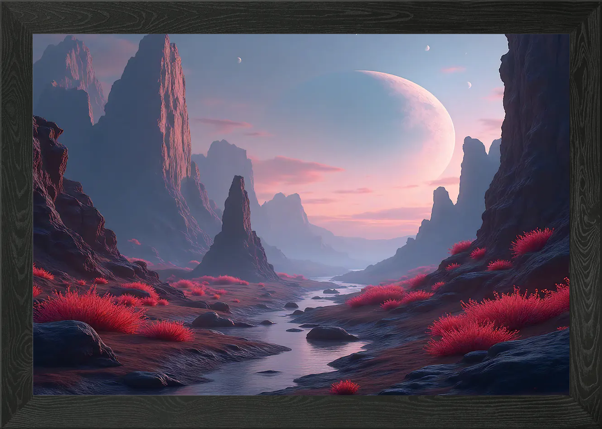 Alien Landscape with Crescent Moon Framed Wall Art Poster Canvas Print ...