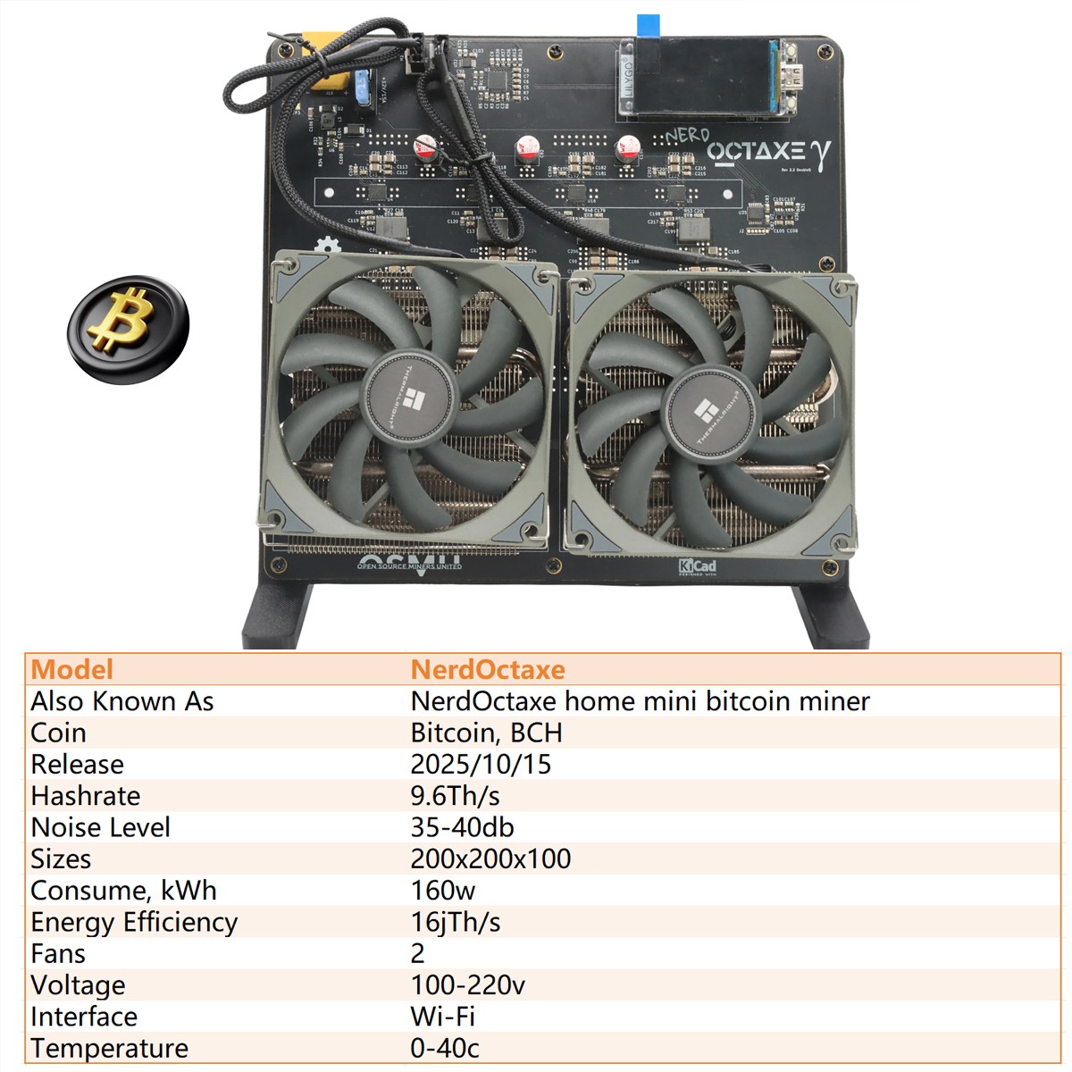 New Bitaxe Nerdoctaxe Dual Fans Air Cooling 9.6Th/s 160W Bitcoin Home ...