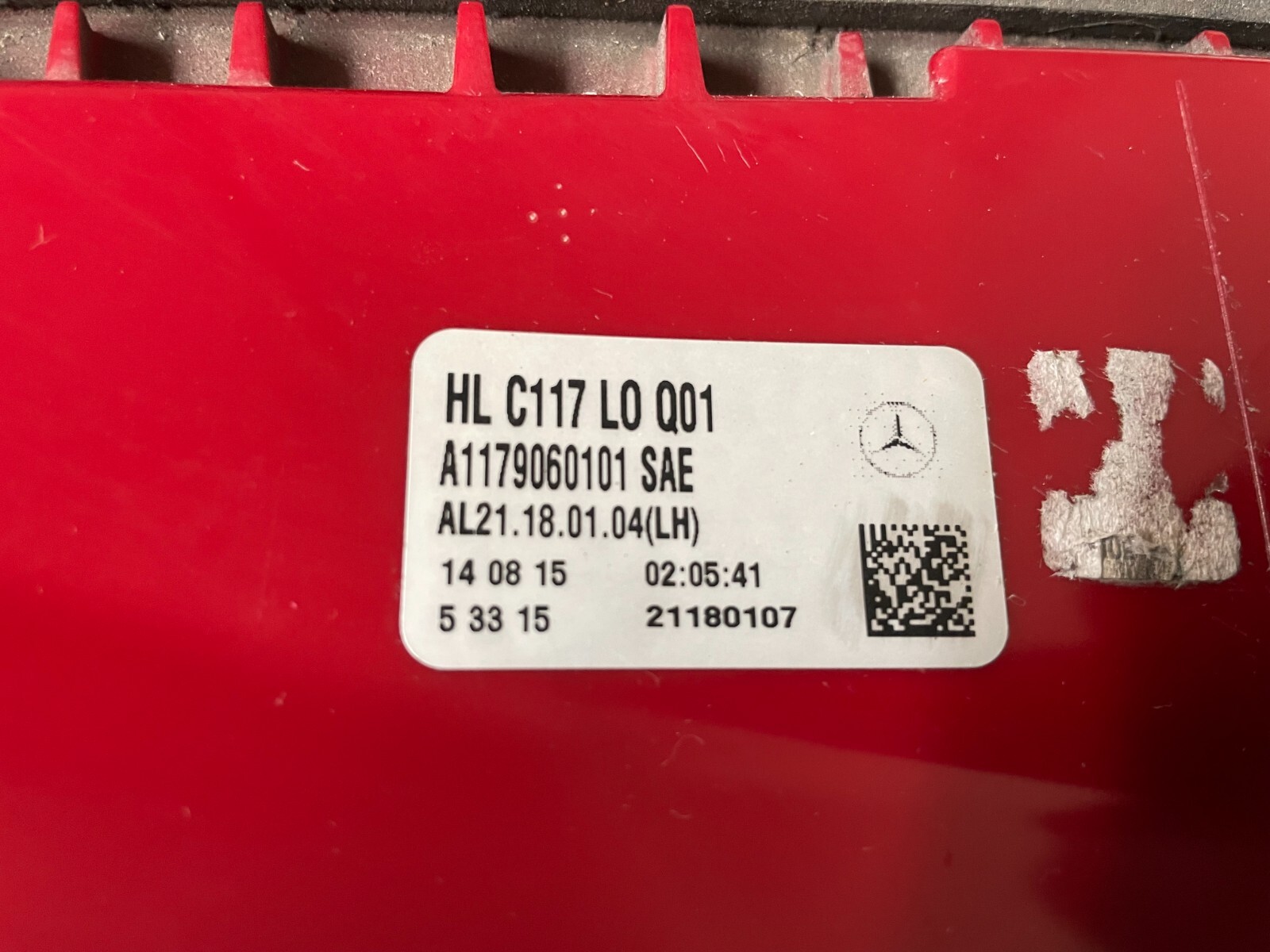2014 - 2018 MERCEDES BENZ CLA W117 Left Side Tail Light OEM A1179060101 ...