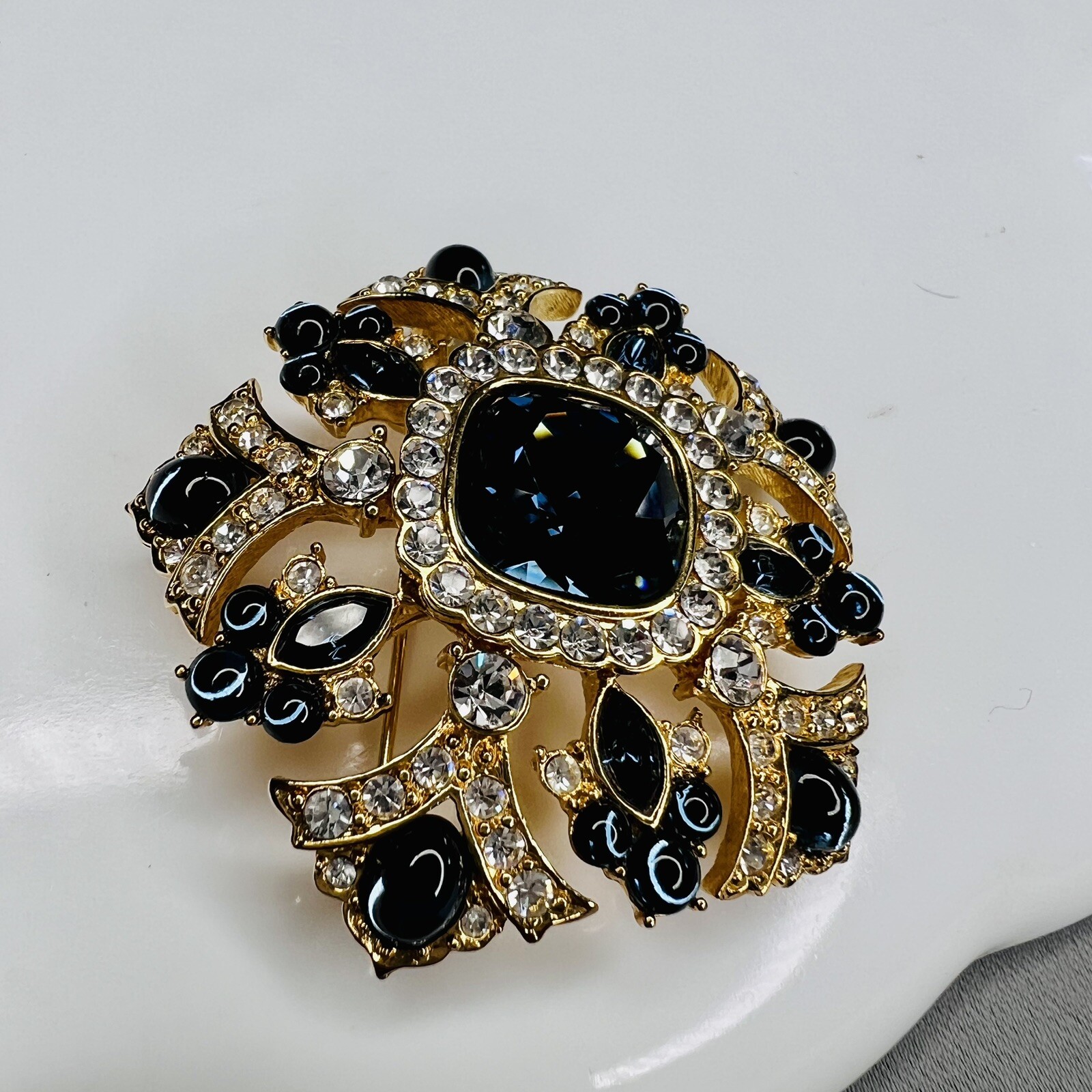 Huge JOAN RIVERS Vintage Gold Statement Brooch Midnight Blue ...