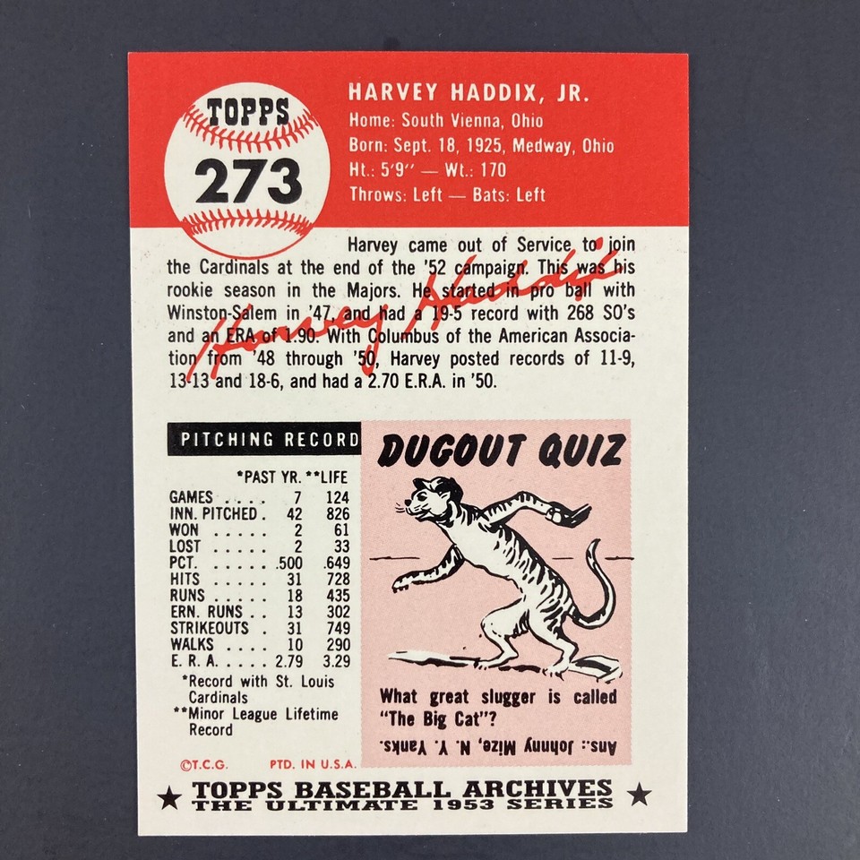 Harvey Haddix 1991 Topps Archives Card #273 MLB St.Louis Cardinals | eBay