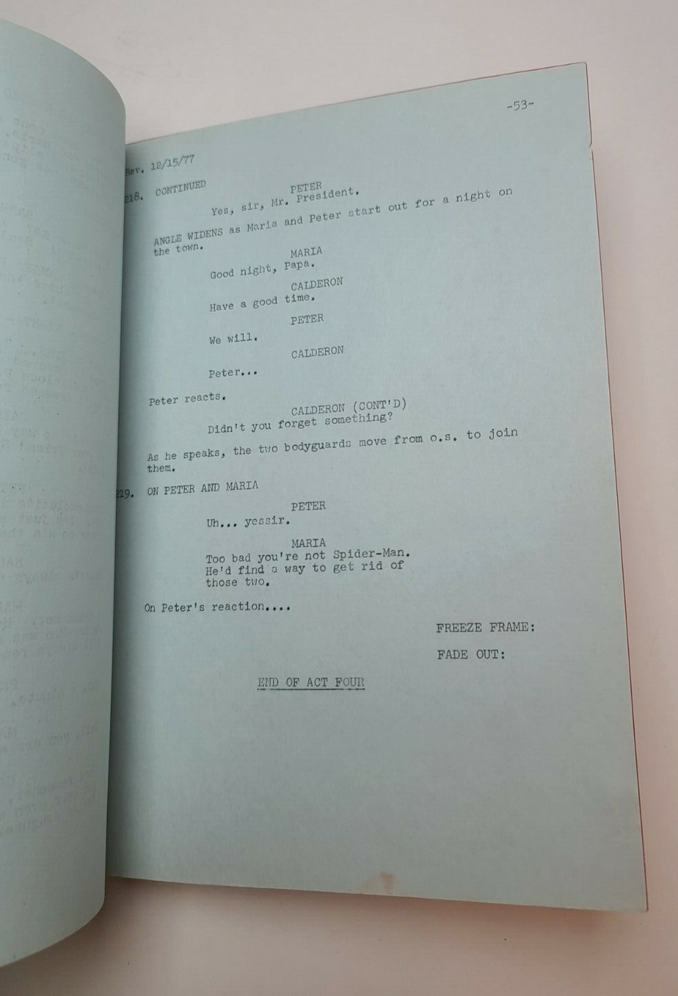 THE AMAZING SPIDER-MAN / 1977 TV Script, Spiderman "Escort to Danger ...