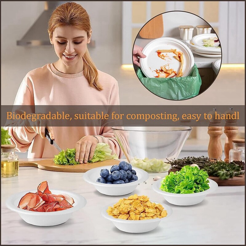 100Pcs Strong Disposable Bowls,350Ml Disposable Sugarcane Bowls ...