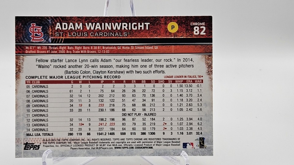 2015 Topps Chrome Baseball #82 Adam Wainwright St. Louis Cardinals ...
