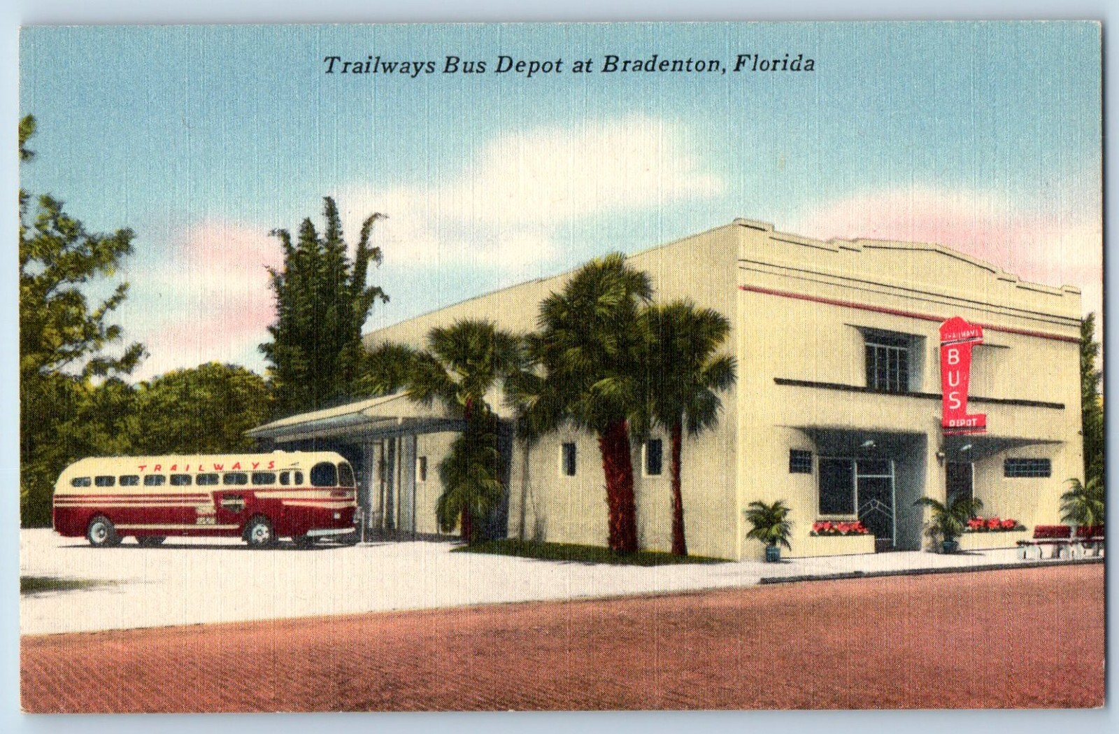 Bradenton Florida FL Postcard Trailways Bus Depot Building 1940 Vintage ...