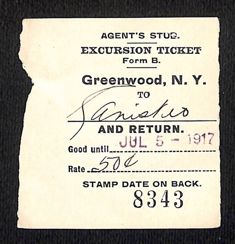 New York & Pennsylvania Ry 1917 Greenwood, NY Excursion Ticket Stub ...