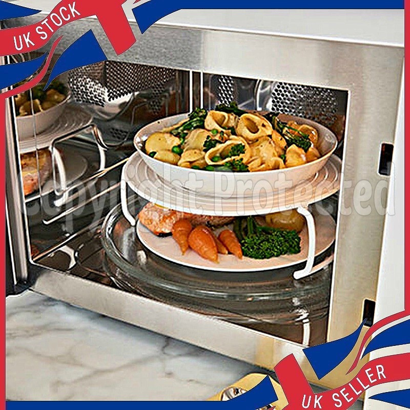 4 IN 1 MICROWAVE FOOD DISH PLATE STACKER STAND TRAY HEAT WARM TWO MEALS ...