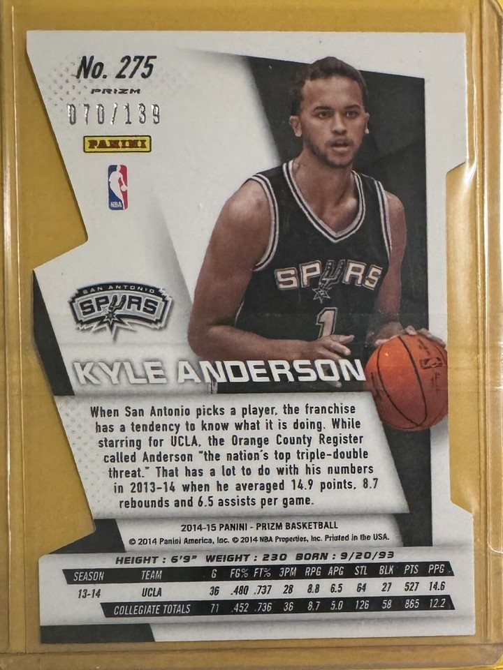 2014-15 Panini Prizm Orange Die-Cut /139 Kyle Anderson 275 RC San ...
