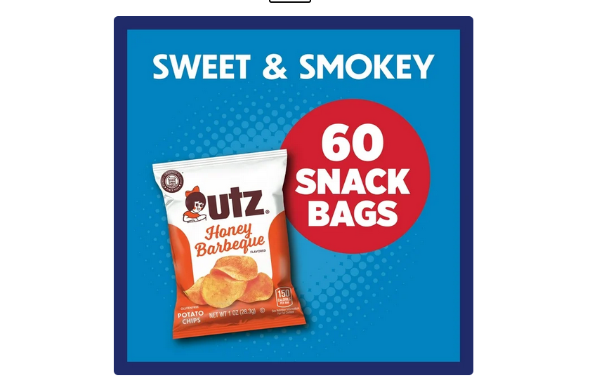 Utz Honey BBQ, Multipack, Gluten-Free, Potato Chips 1 oz, 60 Count ...