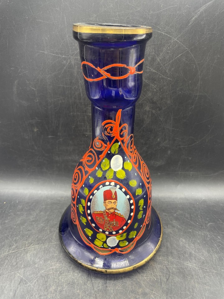 Persian Qajar Cobalt Blue Pipe Hookah Nargileh Shisha Base Glass Vase ...