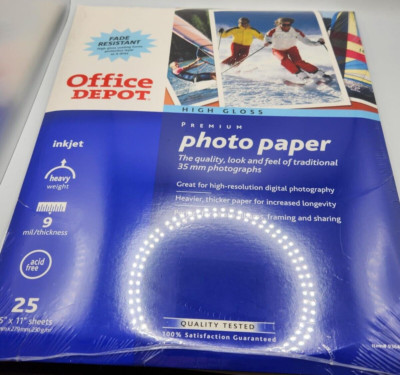 Office Depot Premium Paper 9mil 25 sheets 8.5" X 11" High Gloss #936464 ...