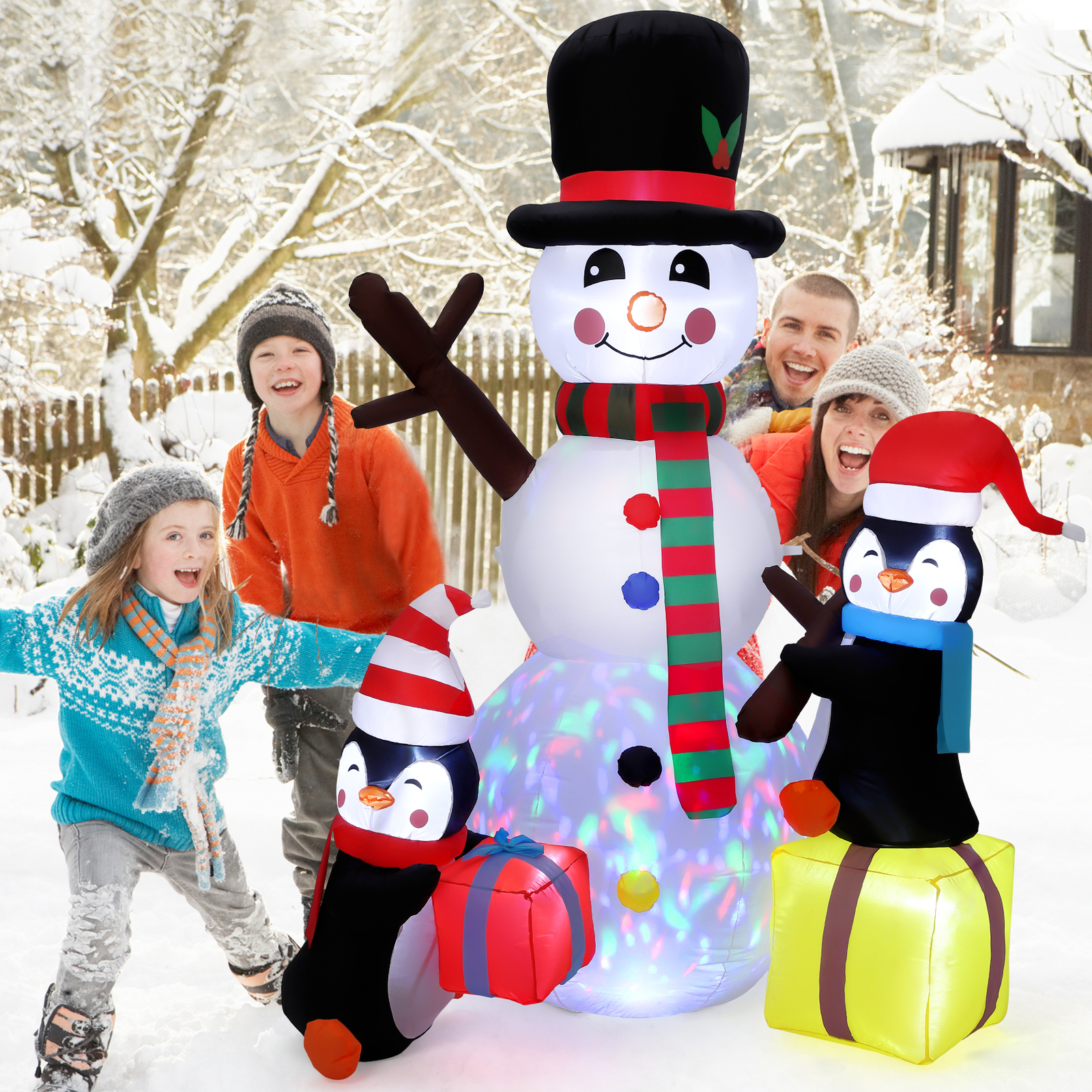 7ft Inflatable Christmas Yard Blow Up Snowman Penguin Color Rotating