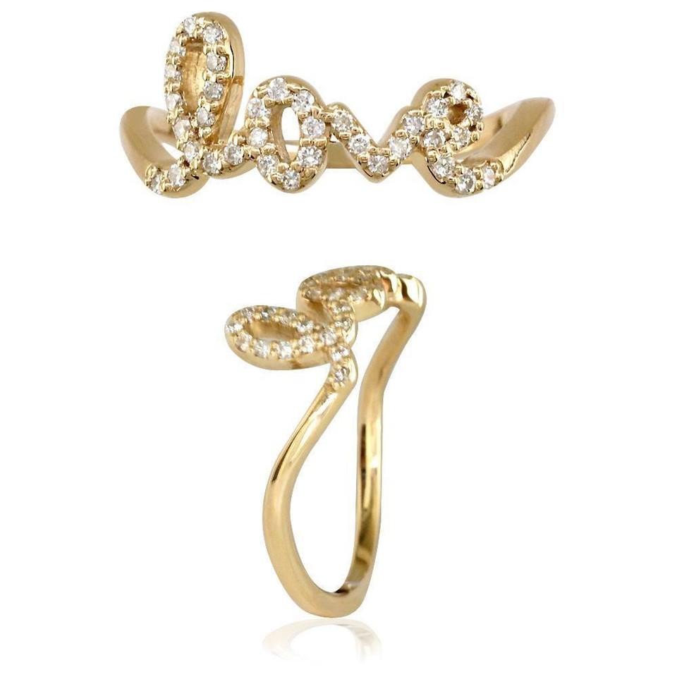 Script Love Ring, Round Diamonds, 0.17CT in 14k Yellow Gold | eBay