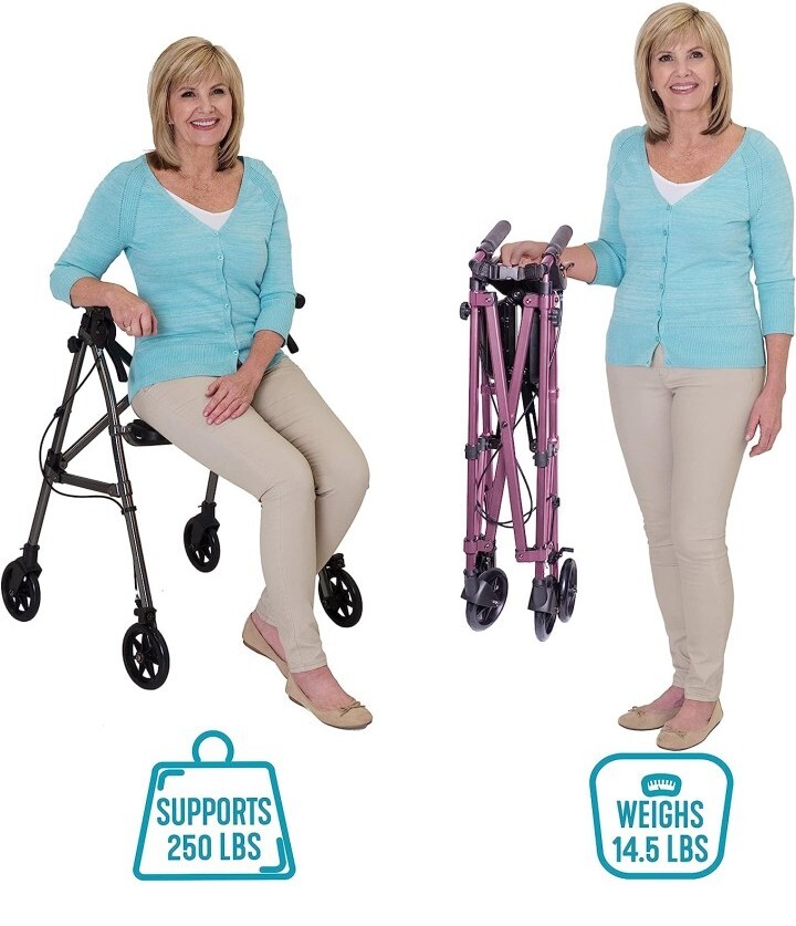 Able Life Space Saver Rollator - Regal Rose (4250-RR) Pink Walker ...
