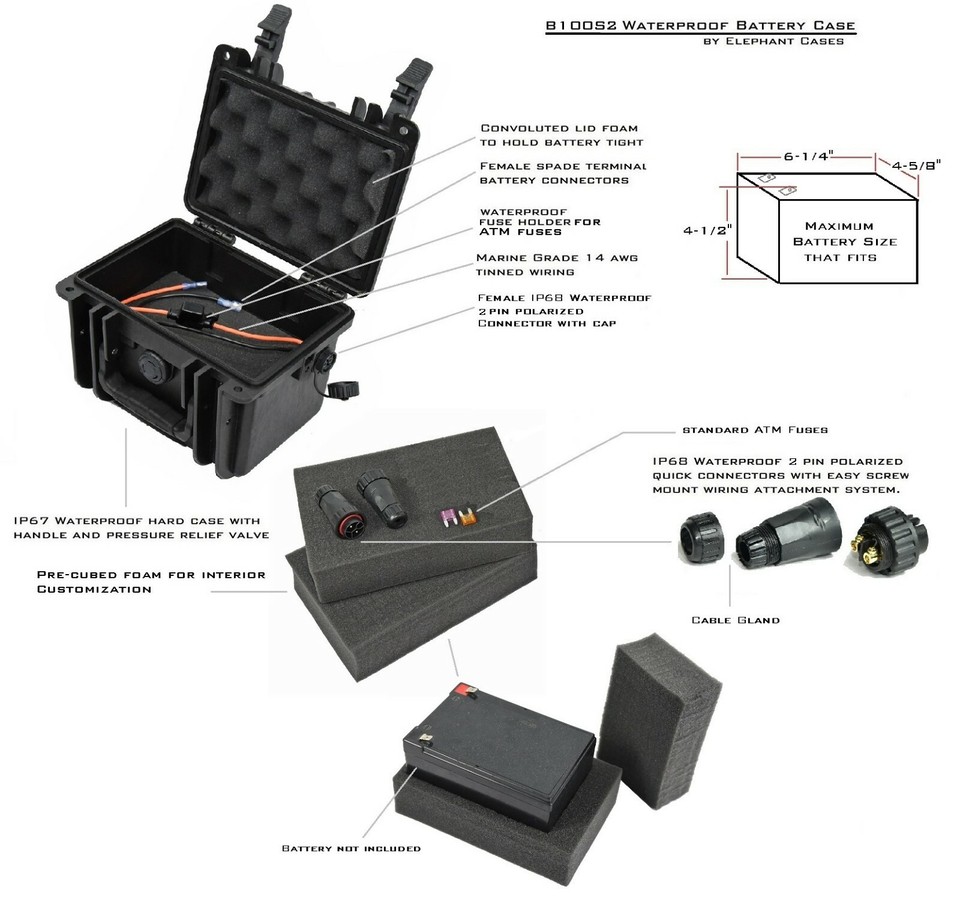Waterproof Kayak Battery case Box Elephant B100S2 for Fishfinder, Gps ...