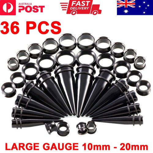 36PC Large Gauge 10-20mm Ear Hole Stretching Kit Plug Tunnel Set Taper ...