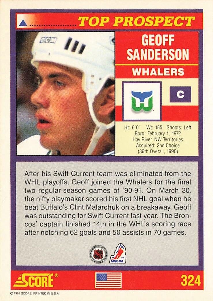 1991-92 Score American - #324 Geoff Sanderson (RC) for sale online | eBay