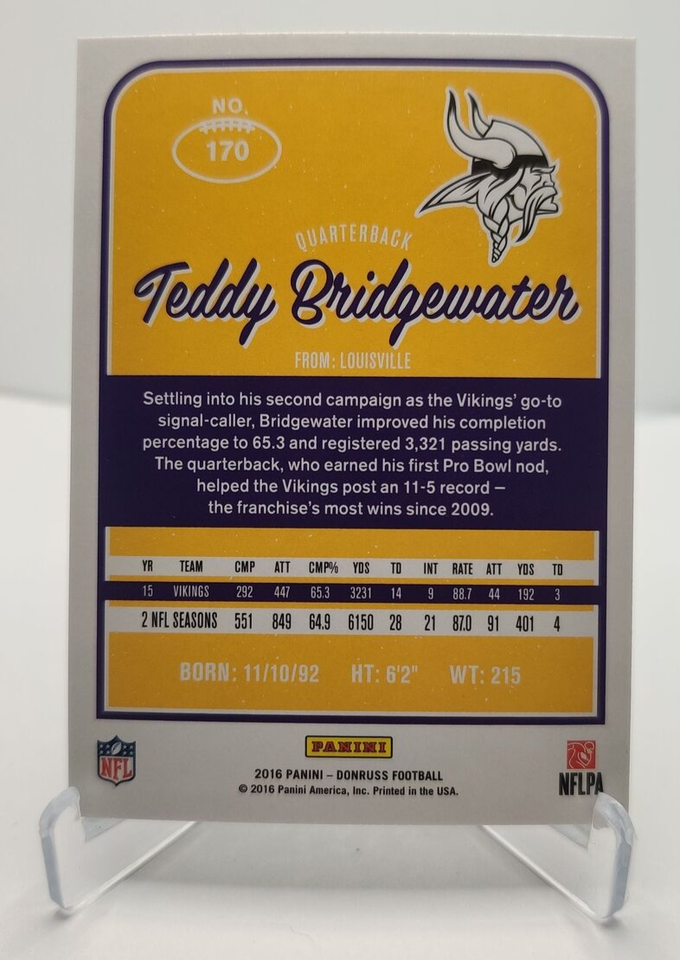 2016 Donruss Teddy Bridgewater Minnesota Vikings #170 football card | eBay