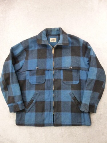 Vintage Woolrich Jacket Mens Size 42 Blue Plaid Wool Full Zip Hunting ...