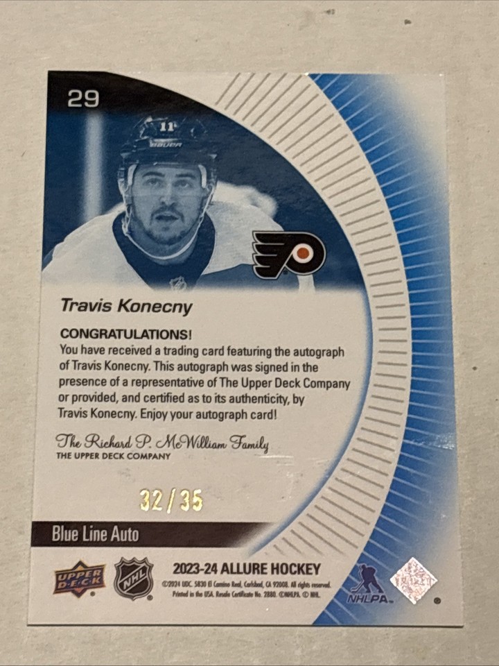 2023-24 Upper Deck Allure - Travis Konecny #29 Blue Line Auto /35 | eBay