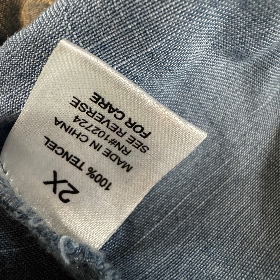 Hester & Orchard Chambray Denim Shirt Women's 2X Button Front Cap Sleeve Boxy | eBay