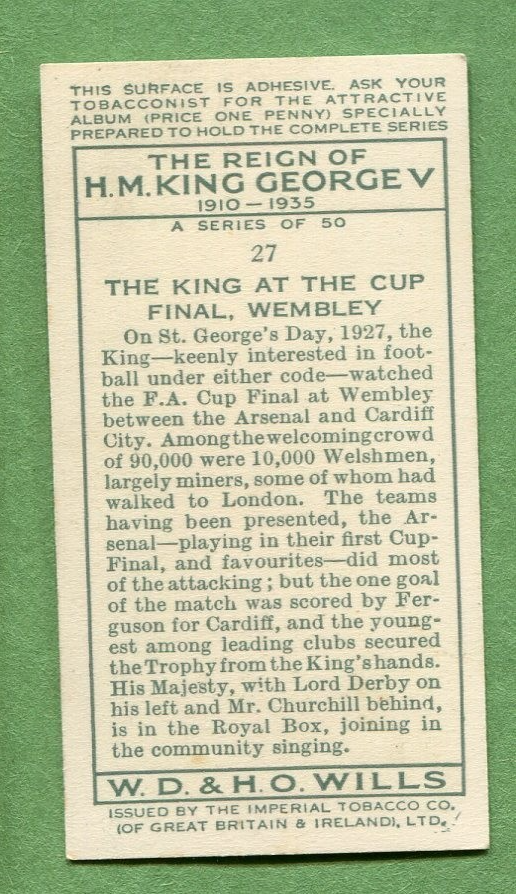 1935 WILLS THE REIGN OF KING GEORGE V TOBACCO CARD #27 WINSTON ...