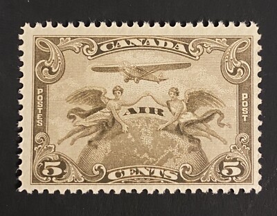 1928 #C1 Canada, Air Mail Allegorical Angel Design, Brn Olive 5C Stamp ...