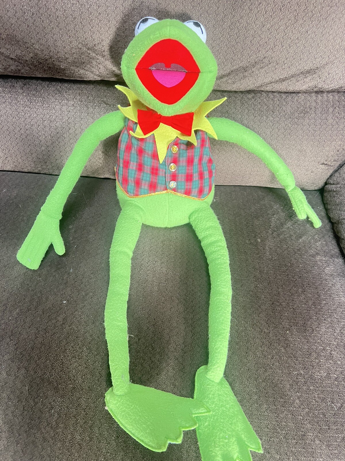 VINTAGE Kermit the Frog Plush Muppets Eden 24" Bowtie Plaid Vest 80s ...