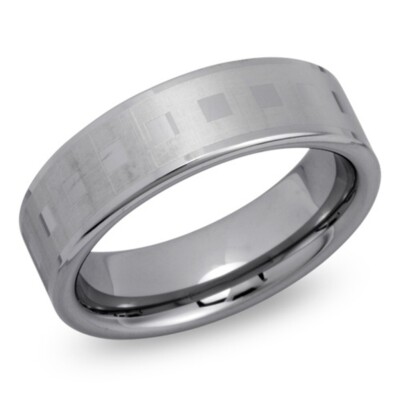 New Tungsten Carbide 7mm Squares Design Band Ring Size U | eBay UK