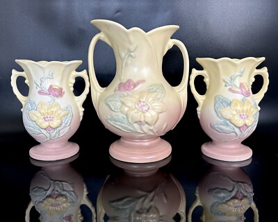 Hull Pottery Magnolia Vases (3) Yellow Pink Vintage 6.5”H & 8.75”H | eBay